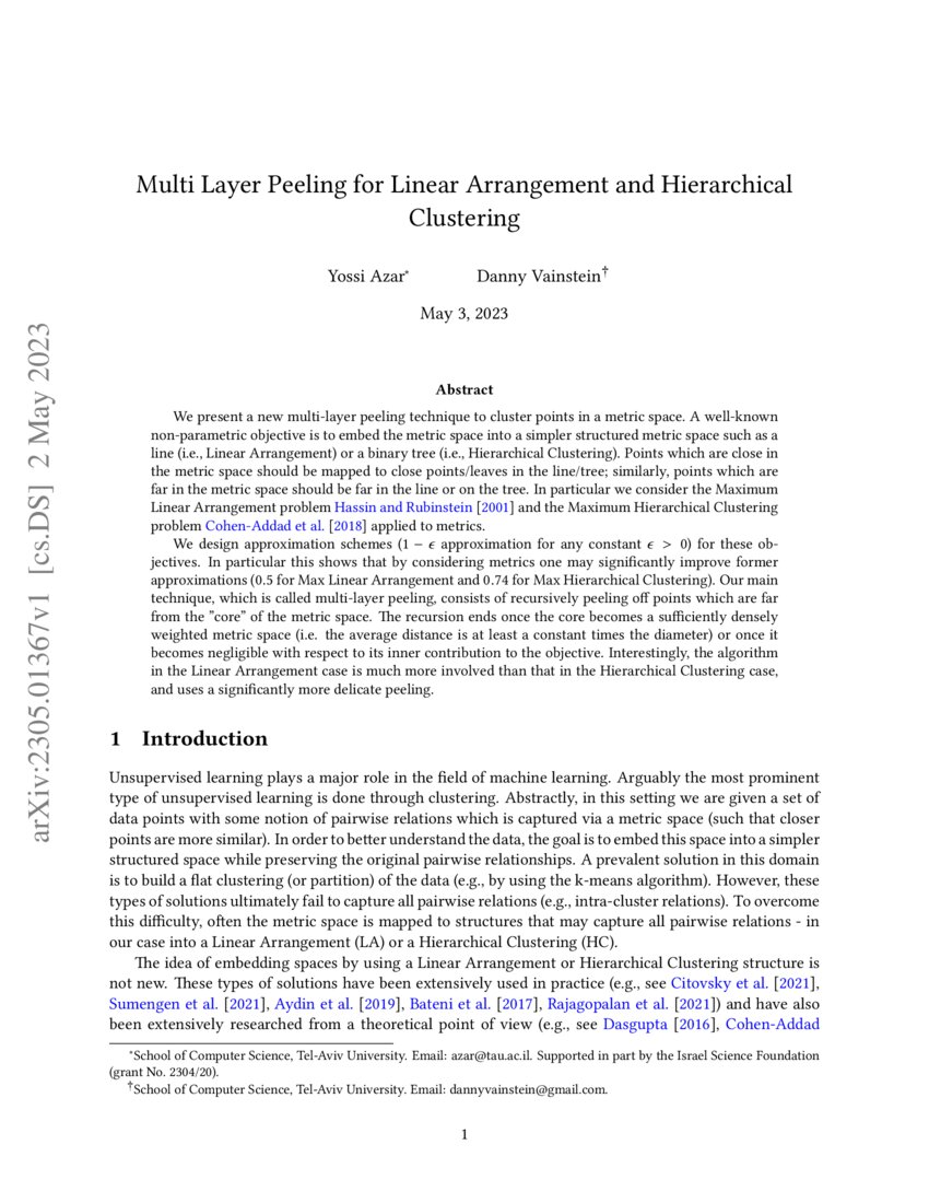 Multi Layer Peeling for Linear Arrangement and Hierarchical Clustering | DeepAI