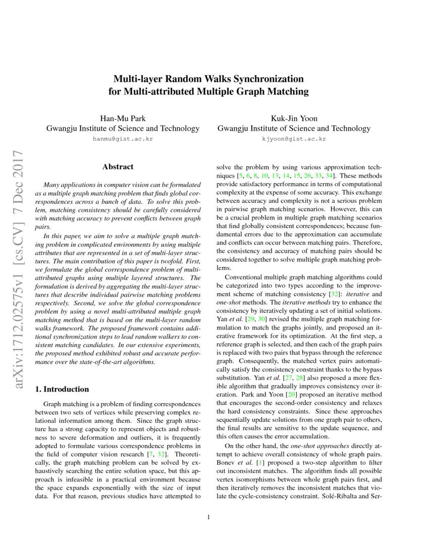 Multi-layer Random Walks Synchronization for Multi-attributed Multiple Graph Matching | DeepAI
