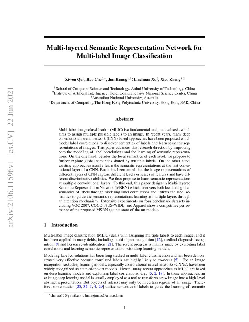 Multi Layered Semantic Representation Network For Multi Label Image Classification Deepai