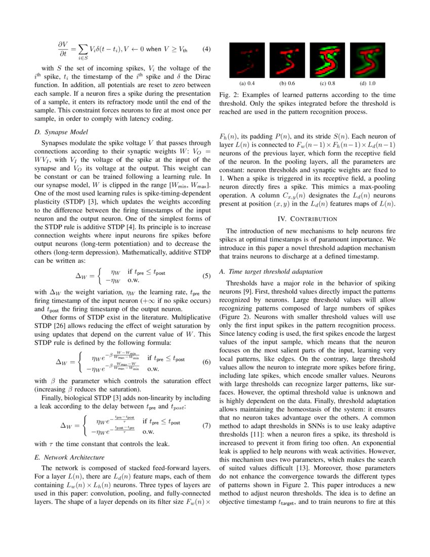 Multi Layered Spiking Neural Network With Target Timestamp Threshold Adaptation And Stdp Deepai