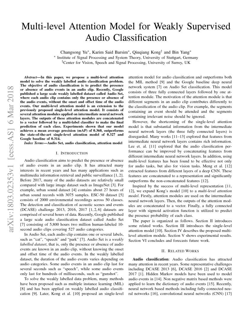 Multi Level Attention Model For Weakly Supervised Audio Classification Deepai