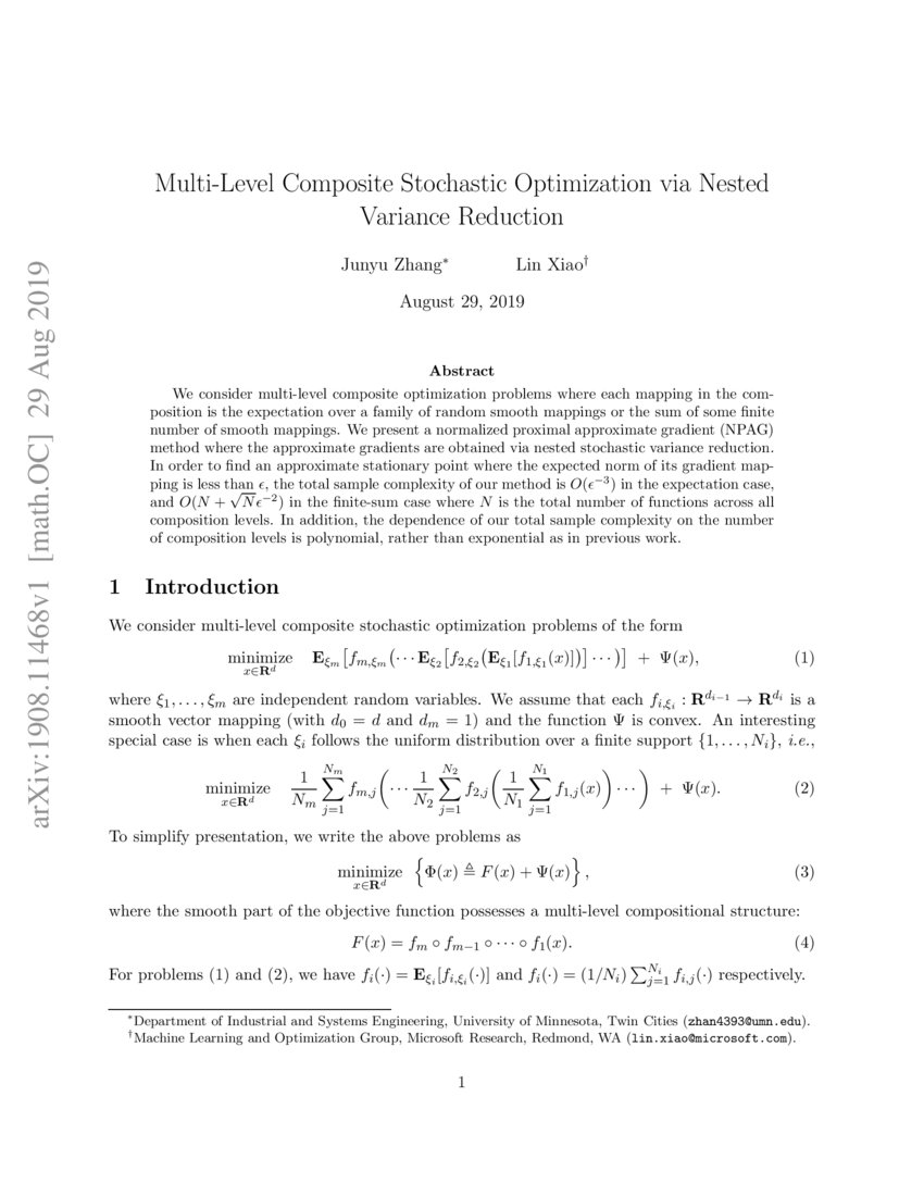 Multi Level Composite Stochastic Optimization Via Nested Variance Reduction Deepai