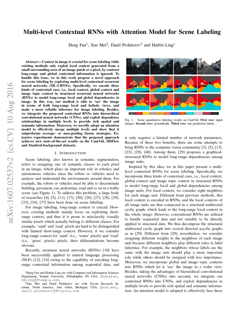 Multi-level Contextual RNNs with Attention Model for Scene Labeling ...