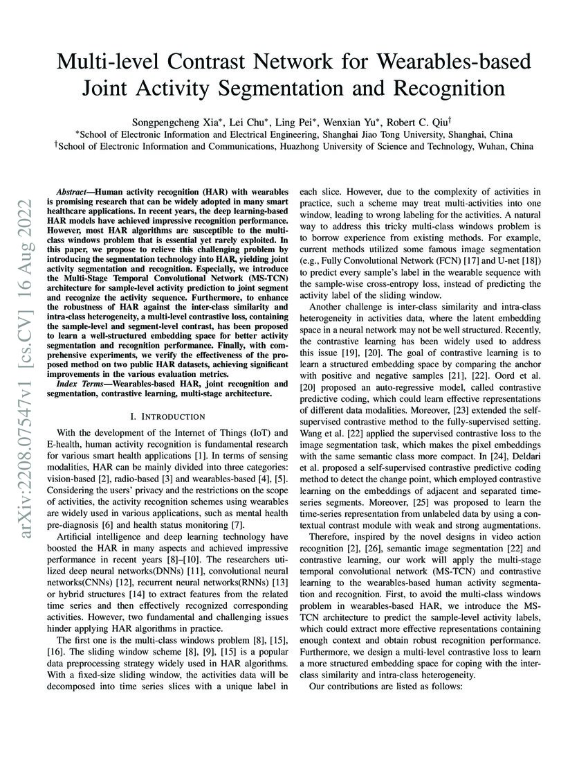 Multi-level Contrast Network for Wearables-based Joint Activity Segmentation and Recognition ...