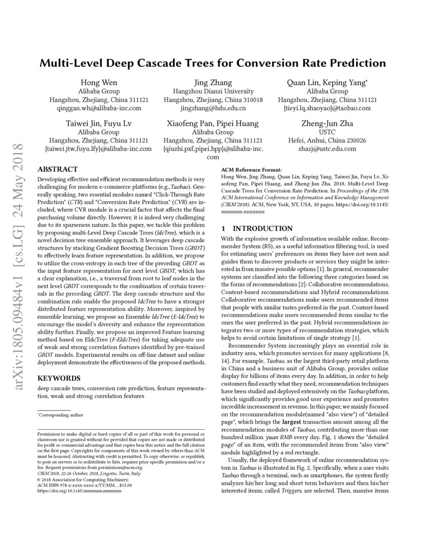 Multi-Level Deep Cascade Trees for Conversion Rate Prediction | DeepAI