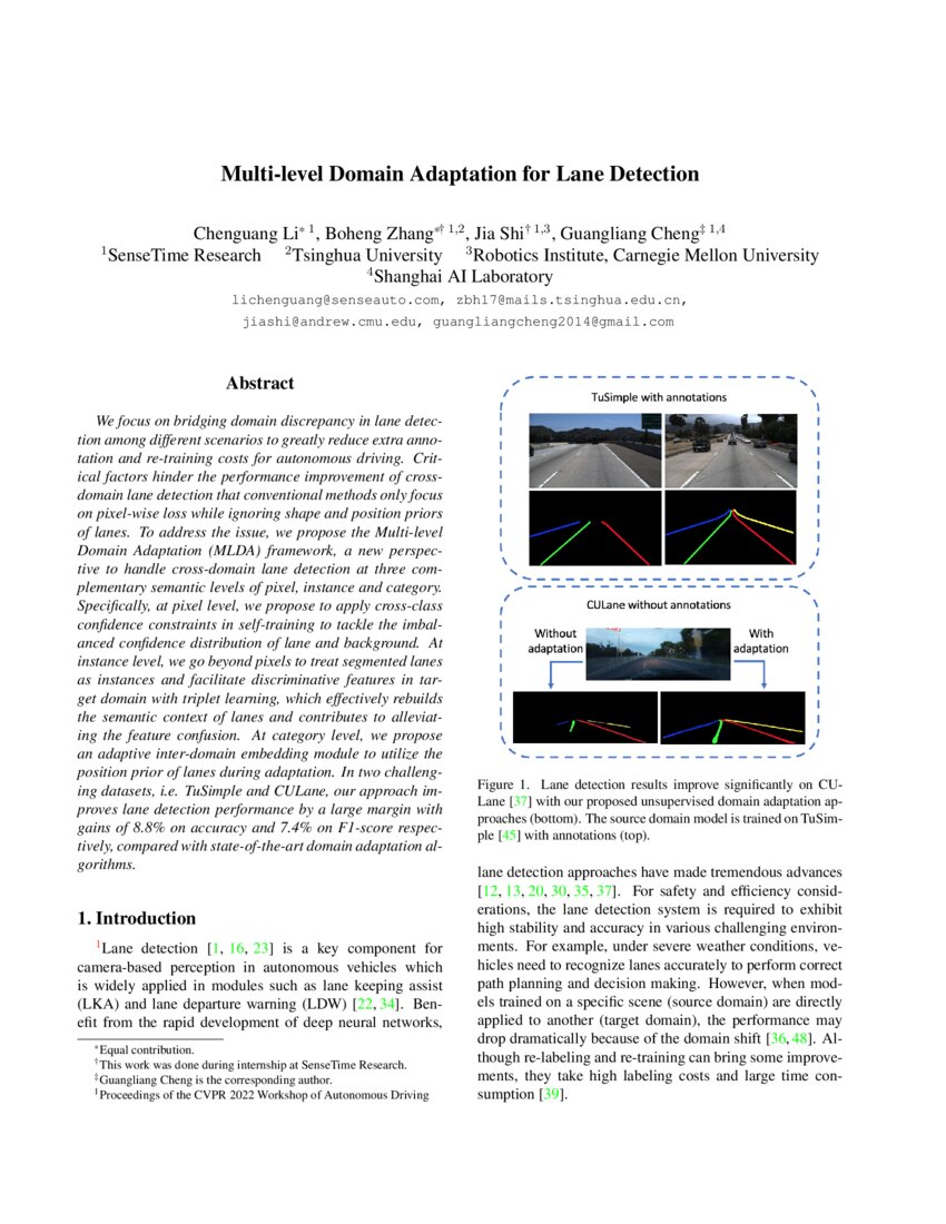 Multi-level Domain Adaptation for Lane Detection | DeepAI