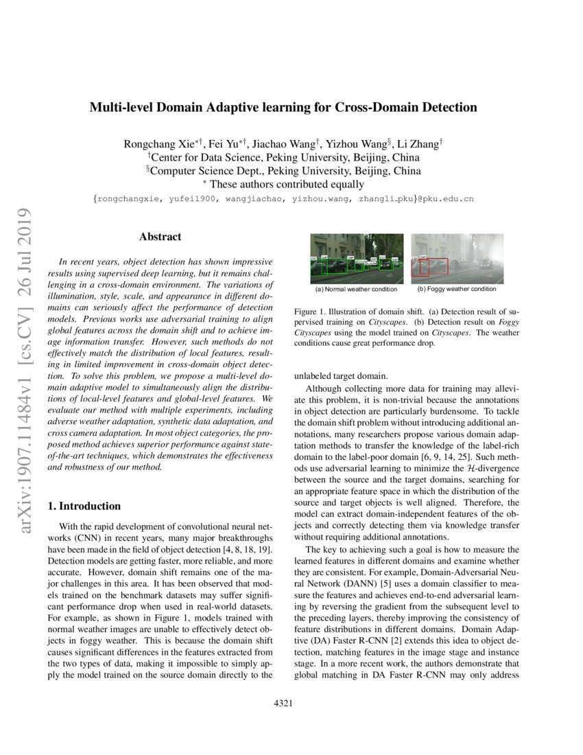 Multi Level Domain Adaptive Learning For Cross Domain Detection Deepai