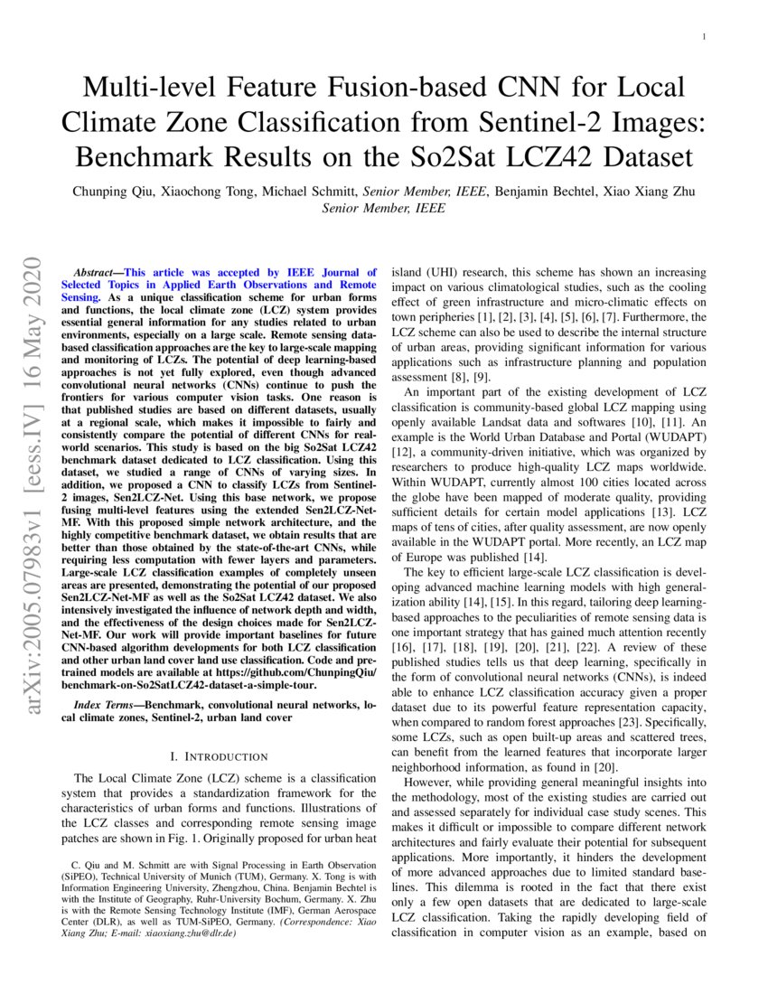 Multi Level Feature Fusion Based Cnn For Local Climate Zone Classification From Sentinel 2