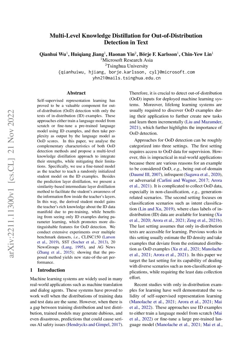 Multi Level Knowledge Distillation For Out Of Distribution Detection In Text Deepai 