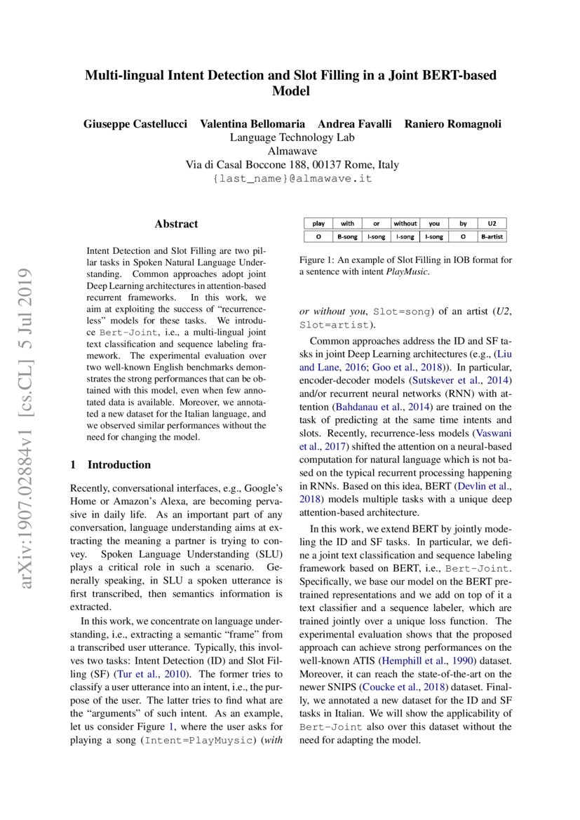 Multi-lingual Intent Detection and Slot Filling in a Joint BERT-based ...