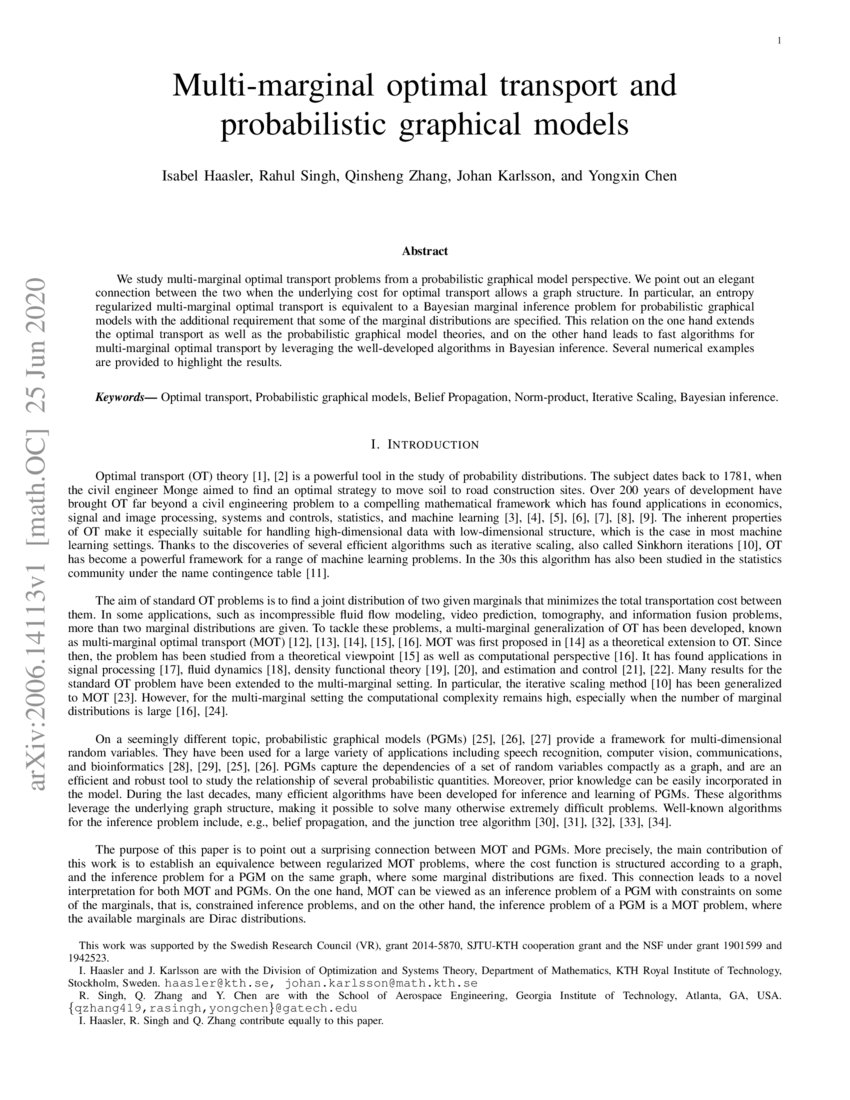 Multi-marginal optimal transport and probabilistic graphical models ...