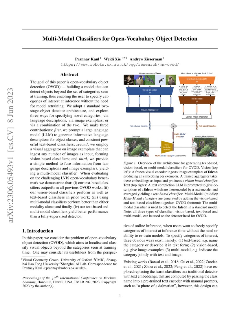 Multi Modal Classifiers For Open Vocabulary Object Detection Deepai