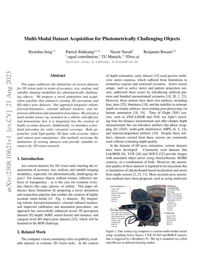 Multi Modal Dataset Acquisition For Photometrically Challenging Object