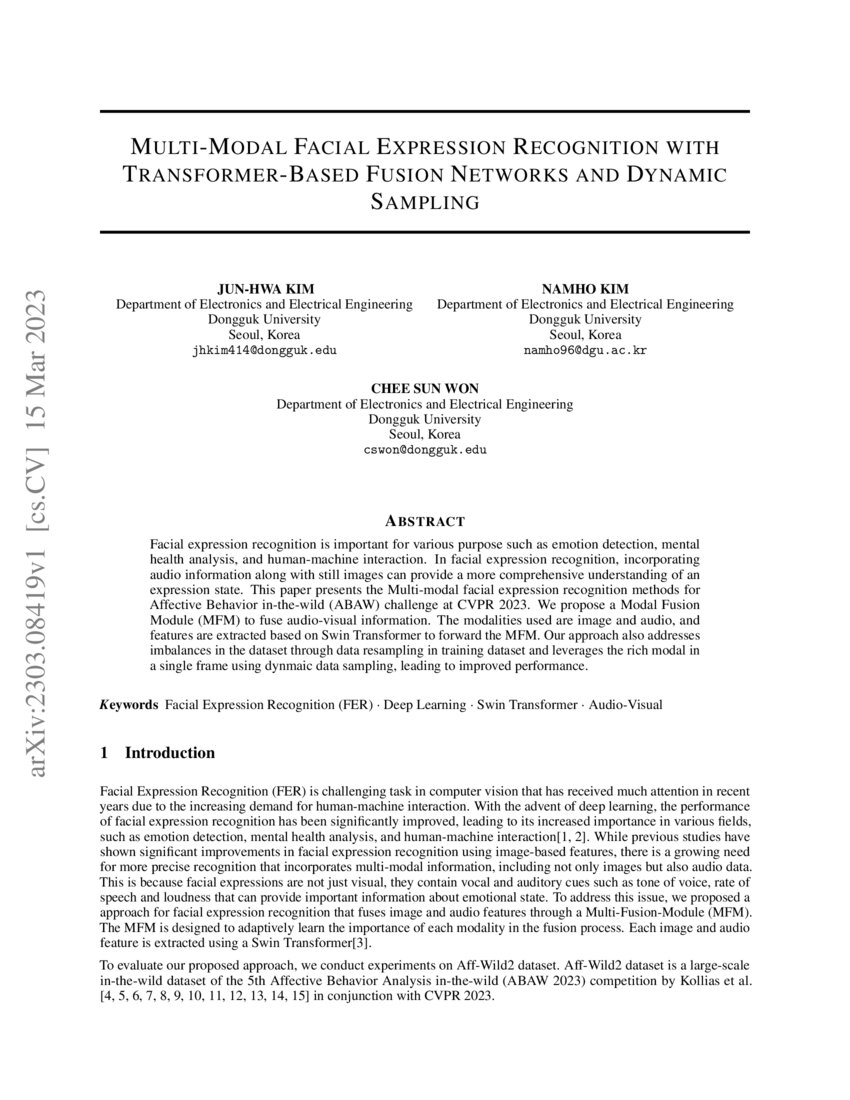 Multi Modal Facial Expression Recognition With Transformer Based Fusion
