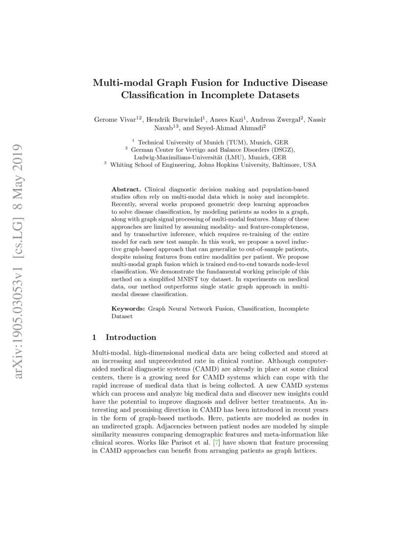 Multi-modal Graph Fusion for Inductive Disease Classification in Incomplete Datasets | DeepAI