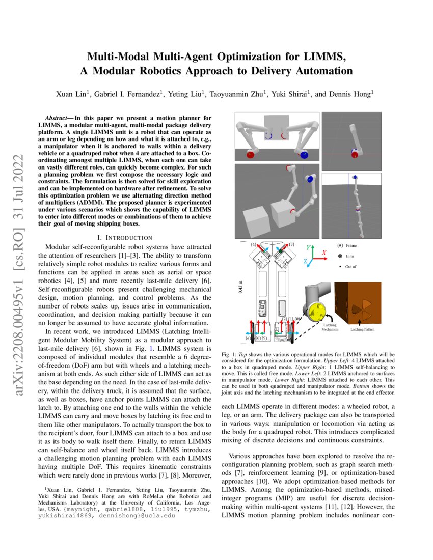 Multi Modal Multi Agent Optimization For Limms A Modular Robotics Approach To Delivery