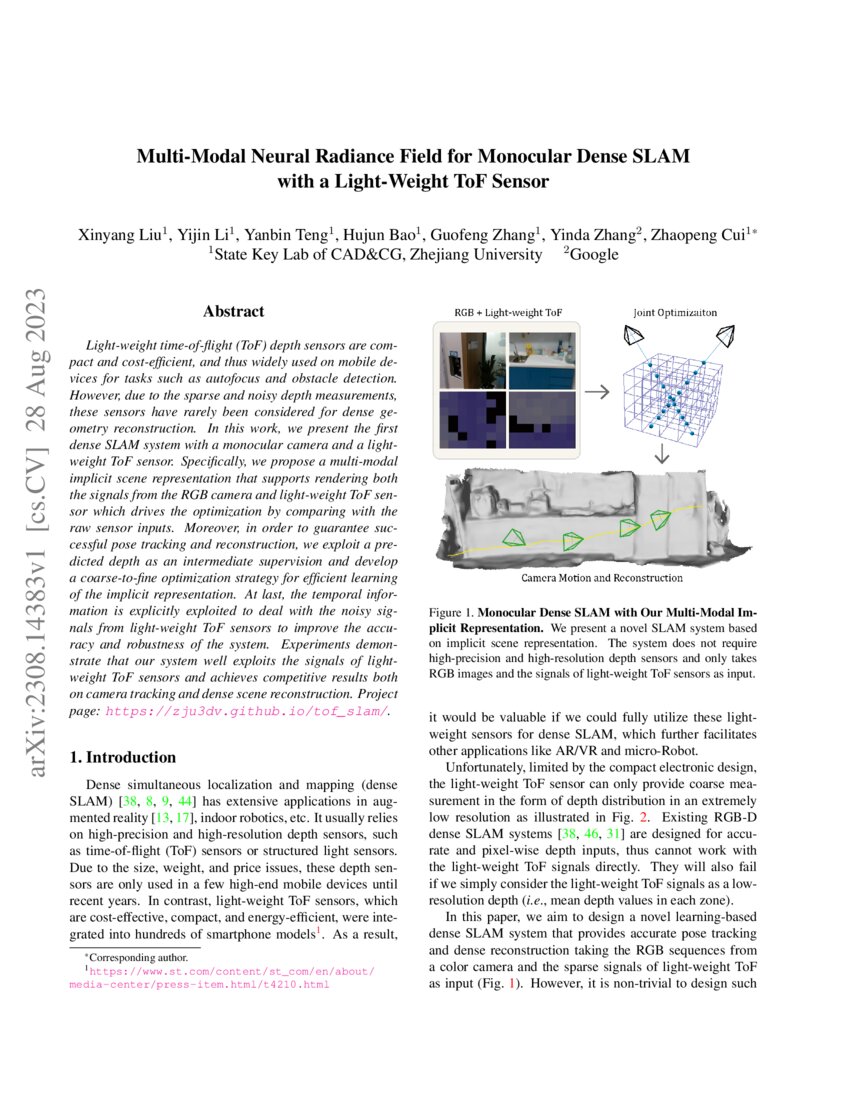 Multi Modal Neural Radiance Field For Monocular Dense Slam With A Light