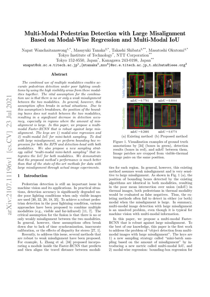 Multi Modal Pedestrian Detection With Large Misalignment Based On Modal