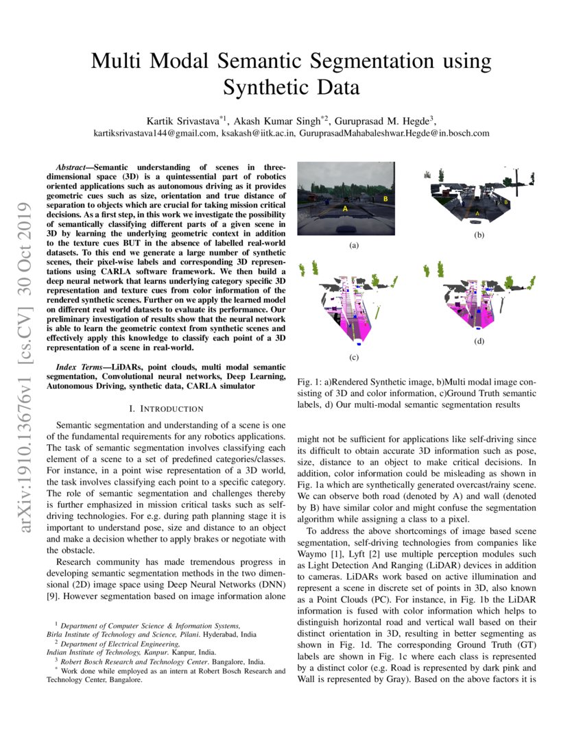 Multi Modal Semantic Segmentation Using Synthetic Data Deepai