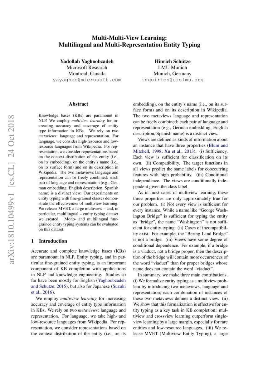 Multi-Multi-View Learning: Multilingual and Multi-Representation Entity ...