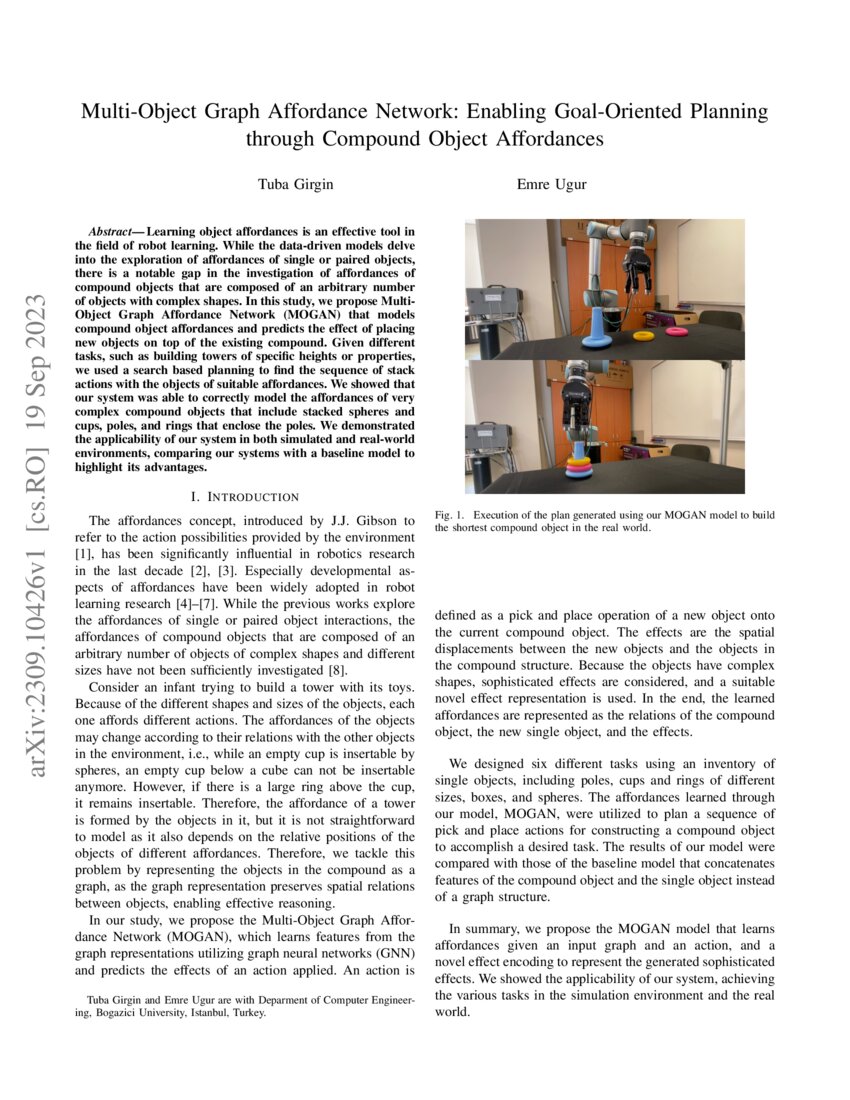 Multi Object Graph Affordance Network Enabling Goal Oriented Planning