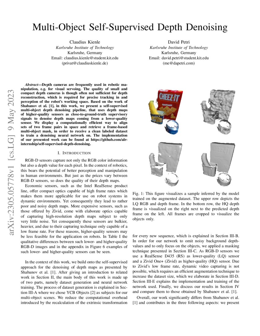Multi-Object Self-Supervised Depth Denoising | DeepAI