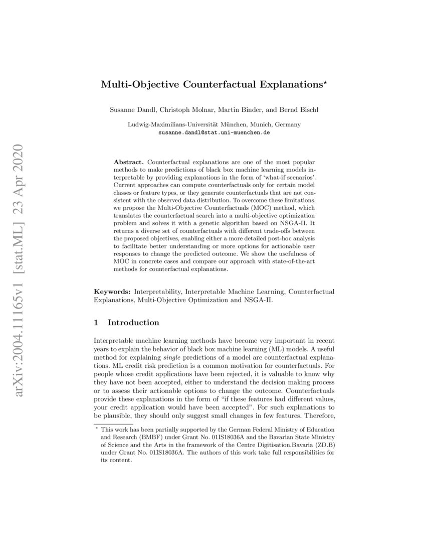 Multi-Objective Counterfactual Explanations | DeepAI