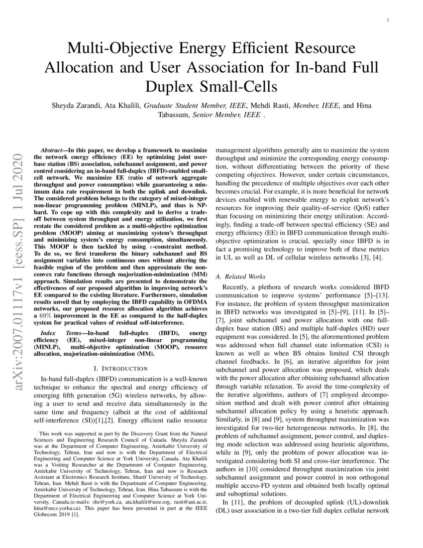 Multi Objective Energy Efficient Resource Allocation And User