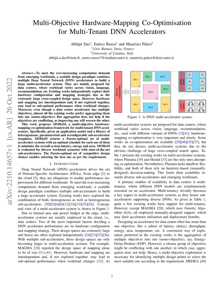 Multi-Objective Hardware-Mapping Co-Optimisation for Multi-Tenant DNN Accelerators | DeepAI