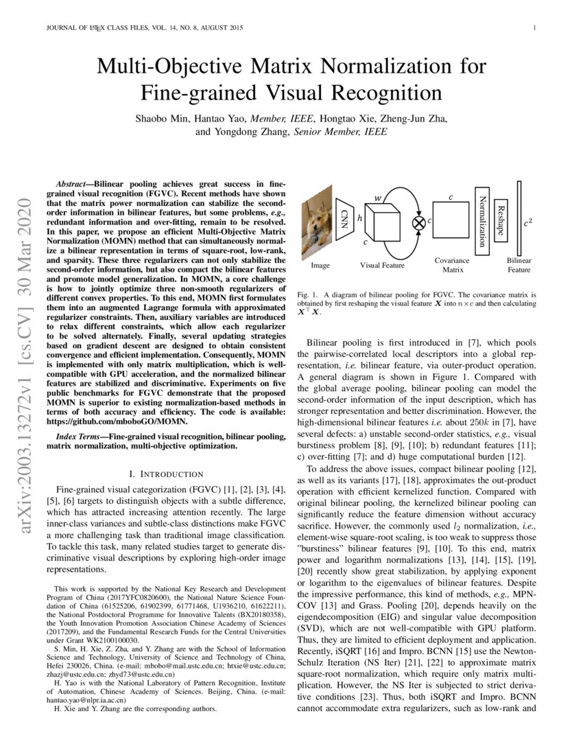 Multi-Objective Matrix Normalization for Fine-grained Visual Recognition | DeepAI