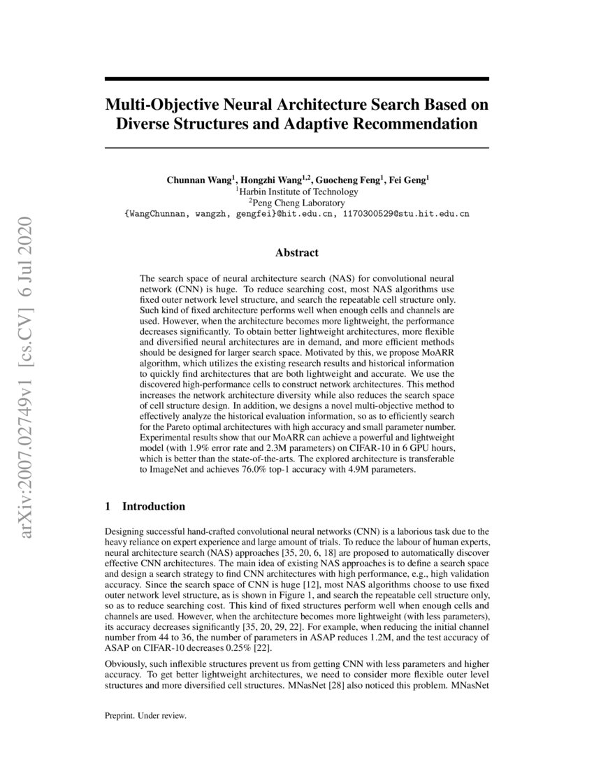 Multi Objective Neural Architecture Search Based On Diverse Structures And Adaptive