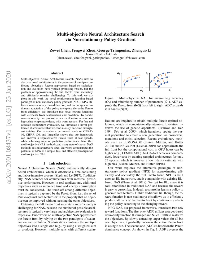 Multi Objective Neural Architecture Search Via Non Stationary Policy Gradient Deepai