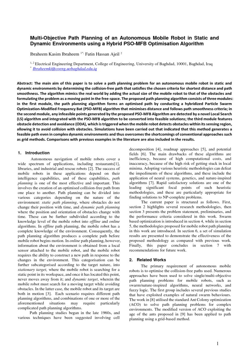 Multi-Objective Path Planning of an Autonomous Mobile Robot in Static and Dynamic Environments ...