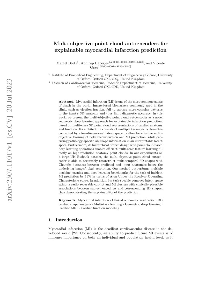 Multi-objective point cloud autoencoders for explainable myocardial ...
