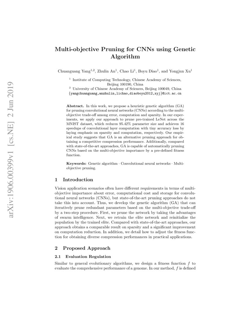 Multi-objective Pruning for CNNs using Genetic Algorithm | DeepAI