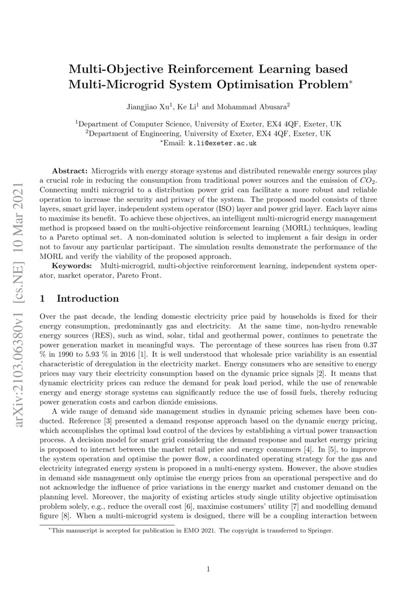 Multi Objective Reinforcement Learning Based Multi Microgrid System Optimisation Problem Deepai