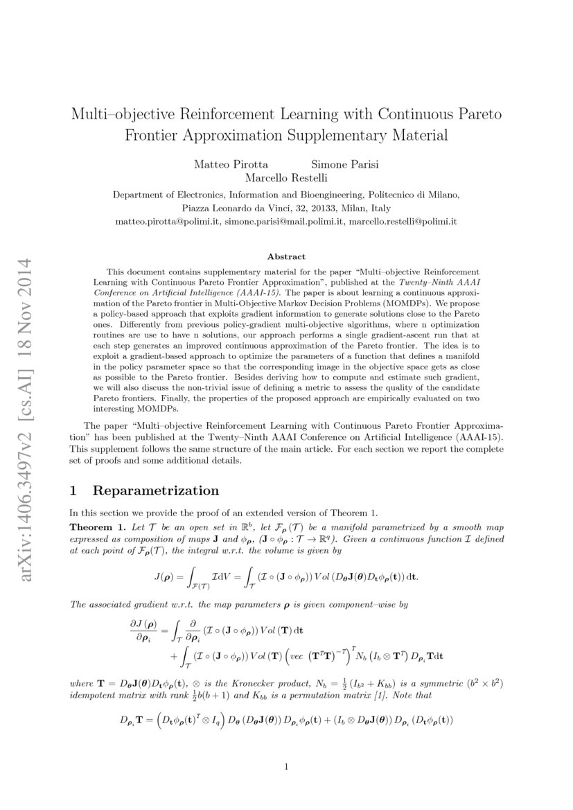 Multi Objective Reinforcement Learning With Continuous Pareto Frontier 5791