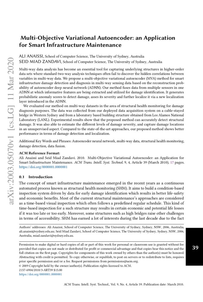 Multi Objective Variational Autoencoder An Application For Smart Infrastructure Maintenance