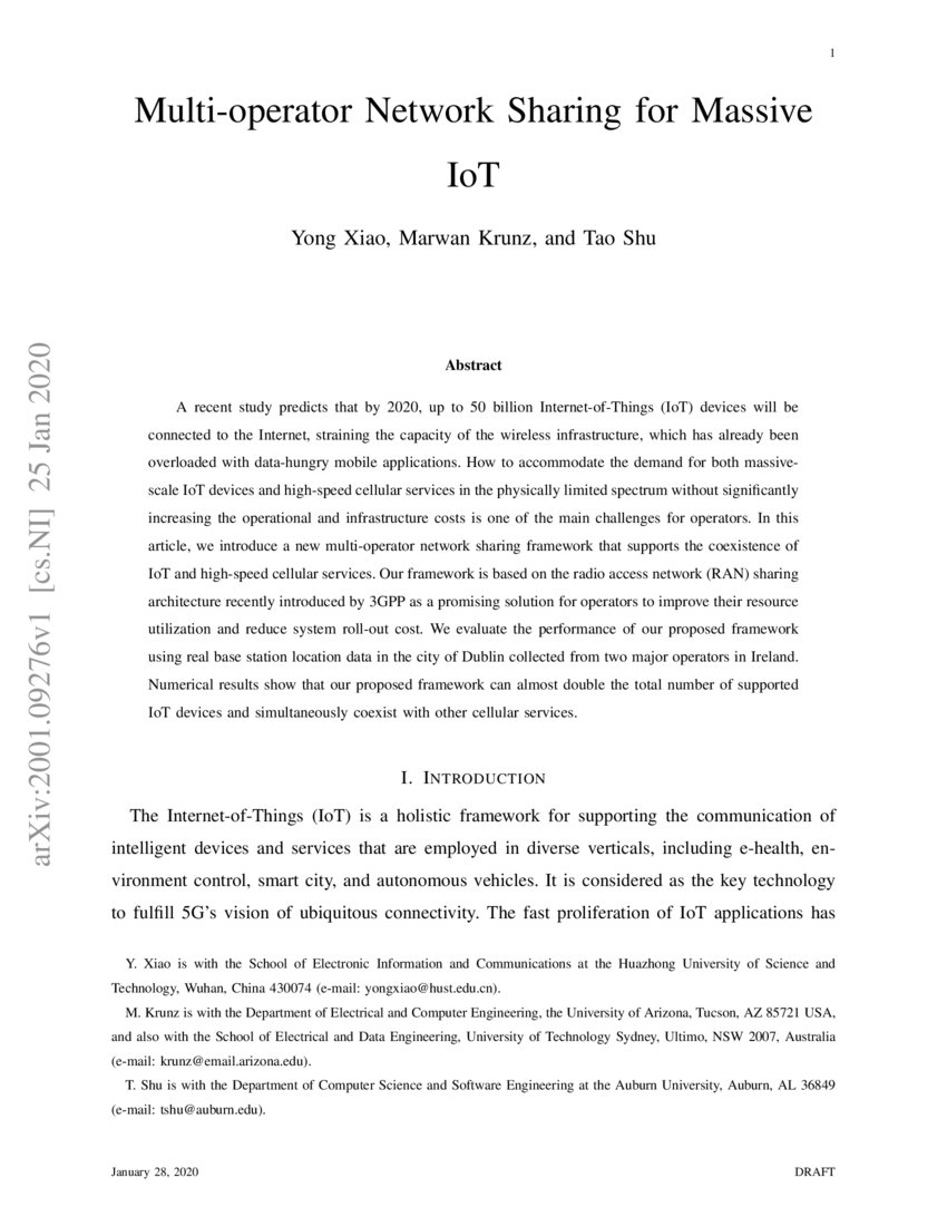 Multi-operator Network Sharing for Massive IoT | DeepAI