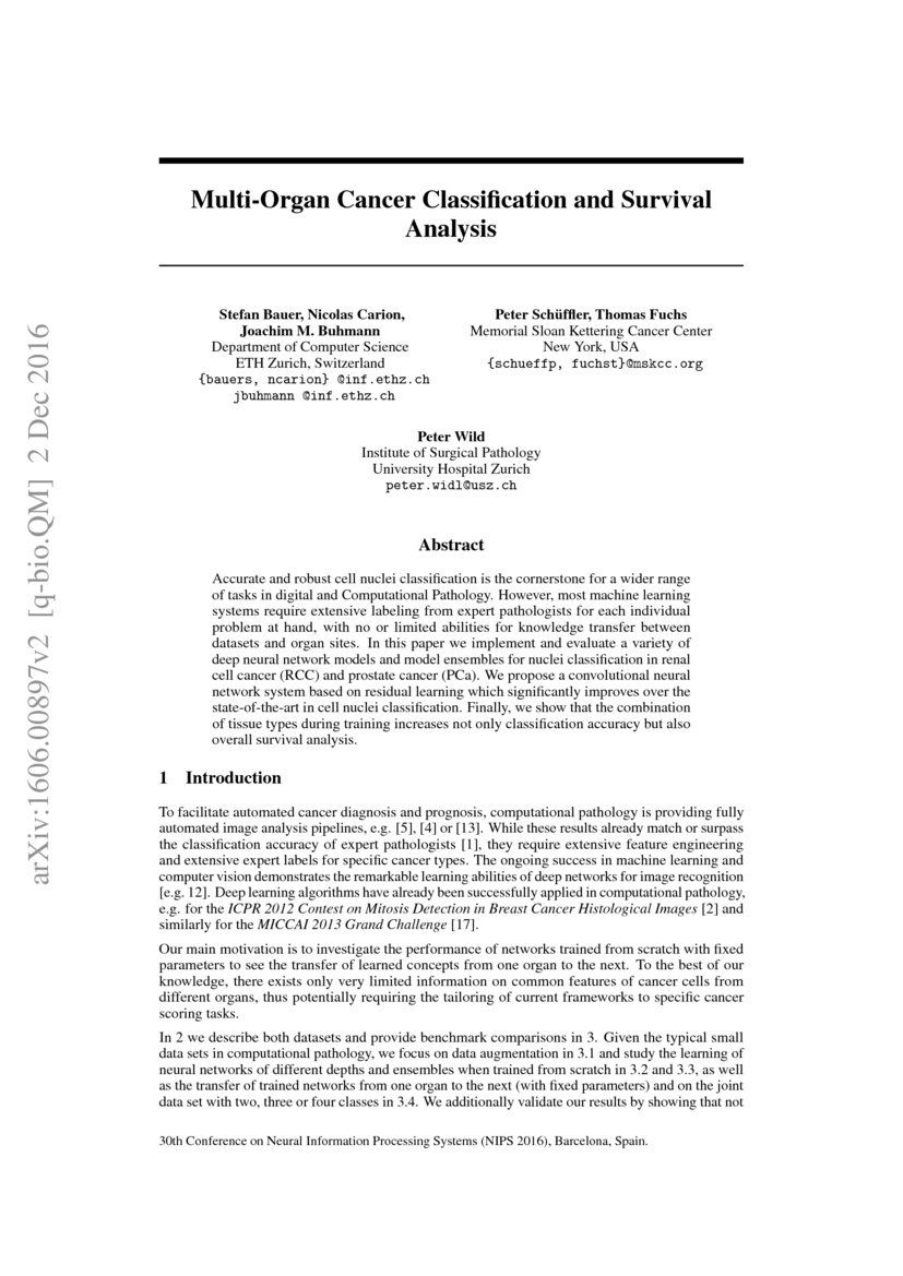 Multi-Organ Cancer Classification and Survival Analysis | DeepAI