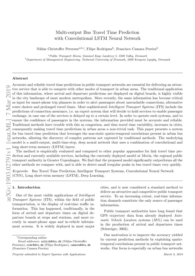 Multi Output Bus Travel Time Prediction With Convolutional Lstm Neural