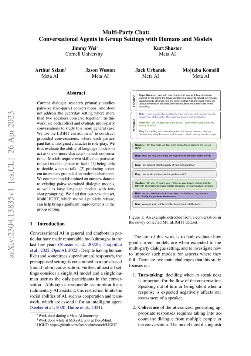 Multi-Party Chat: Conversational Agents in Group Settings with Humans ...