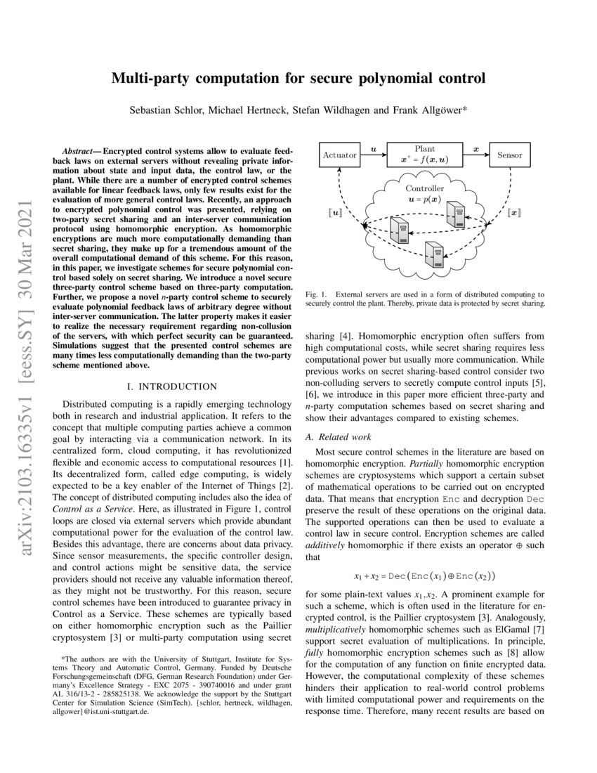 Multi Party Computation For Secure Polynomial Control Deepai