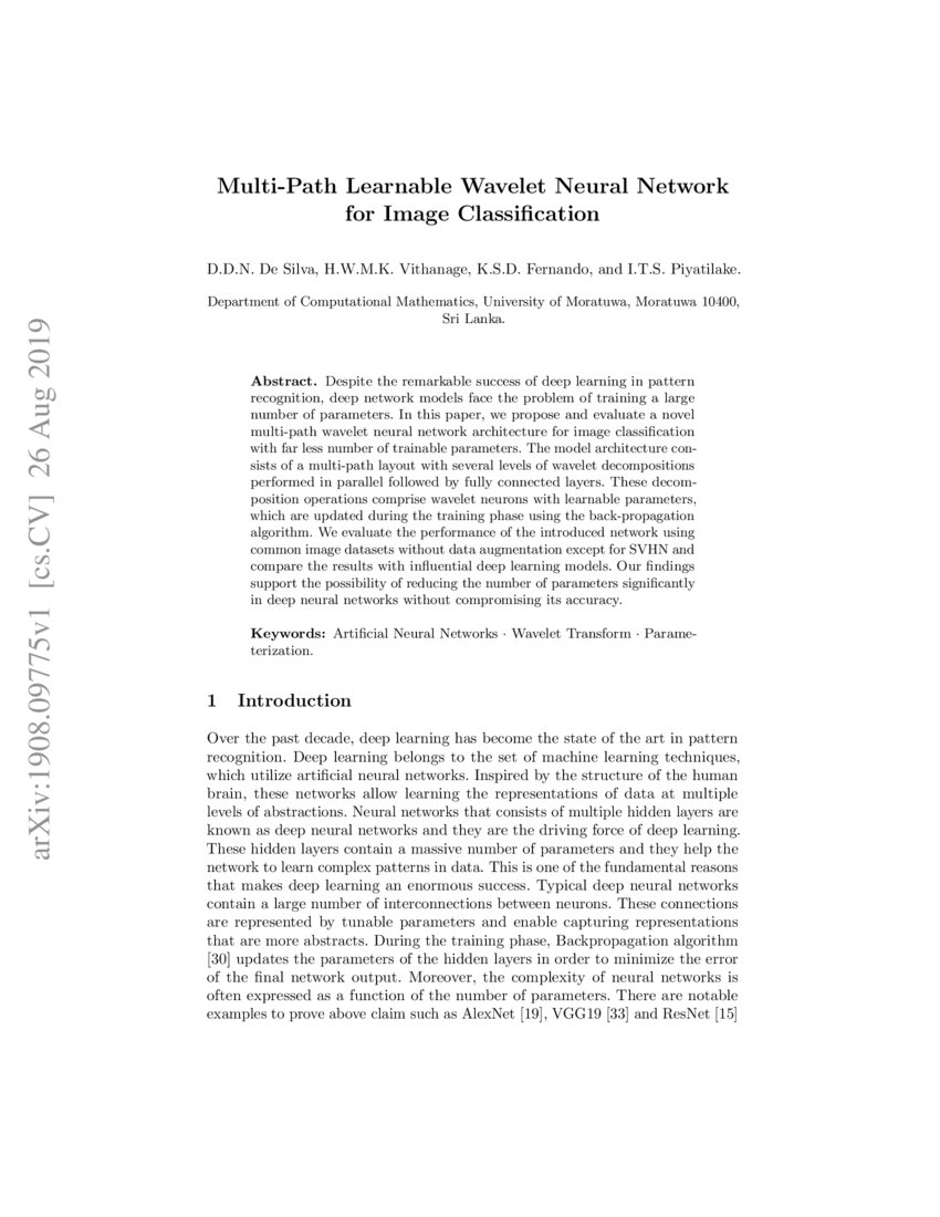 Multi Path Learnable Wavelet Neural Network For Image Classification Deepai