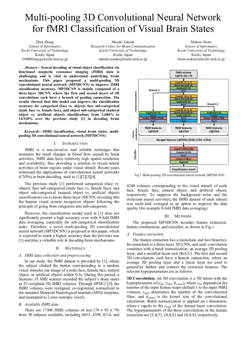Multi-pooling 3D Convolutional Neural Network for fMRI Classification ... Multi-pooling 3D Convolutional Neural Network for fMRI Classification ...
