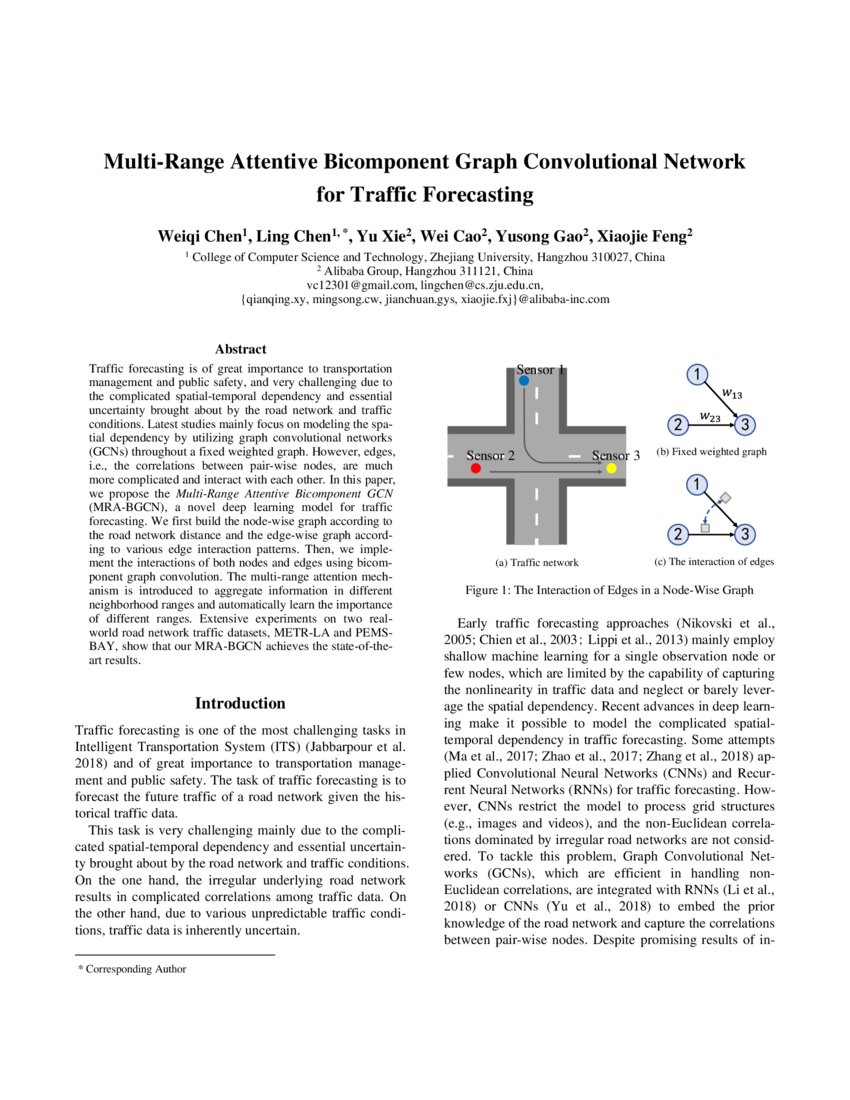 Multi-Range Attentive Bicomponent Graph Convolutional Network for Traffic Forecasting | DeepAI