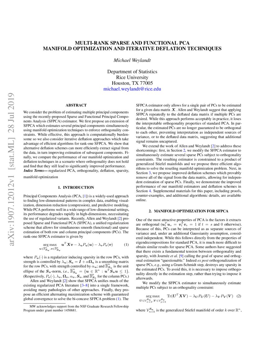 Multi-Rank Sparse and Functional PCA: Manifold Optimization and Iterative Deflation Techniques ...