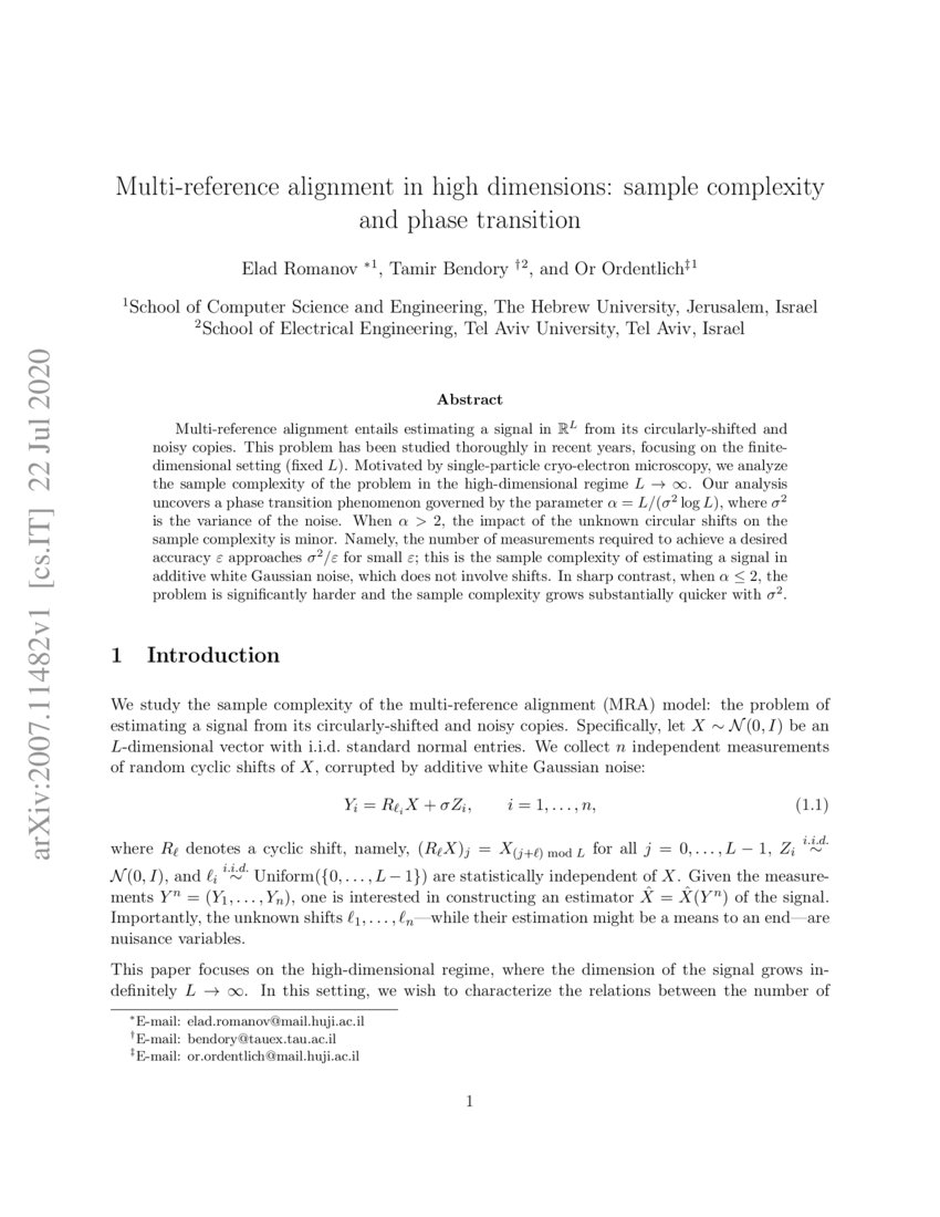 Multi-reference alignment in high dimensions: sample complexity and phase transition | DeepAI
