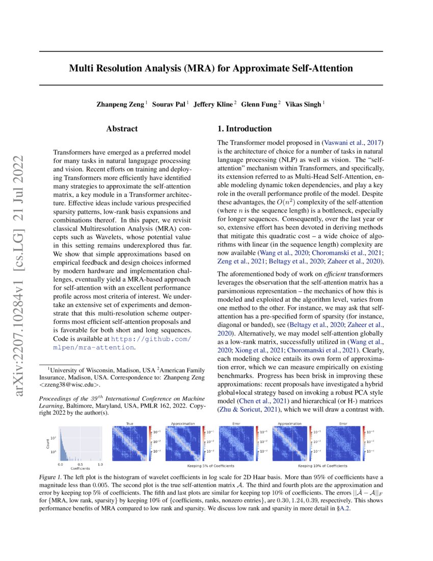 Multi Resolution Analysis (MRA) for Approximate Self-Attention | DeepAI