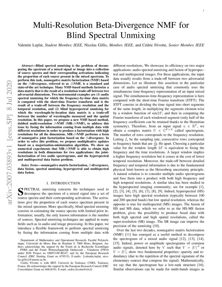 Multi-Resolution Beta-Divergence NMF for Blind Spectral Unmixing | DeepAI Multi-Resolution Beta-Divergence NMF for Blind Spectral Unmixing | DeepAI